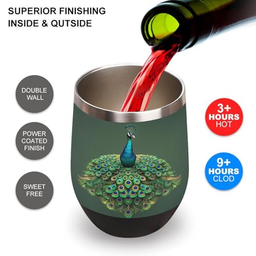 OPTKSNCU 304 Stainless Steel Insulated Cup with Lid, Peacock with Tassels Print Durable, And Easy to Clean – Ideal for Home, Office, And Gift Giving