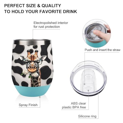 OPTKSNCU 304 Stainless Steel Insulated Cup with Lid, Giraffe Bites The Rose Print Durable, And Easy to Clean β Ideal for Home, Office, And Gift Giving