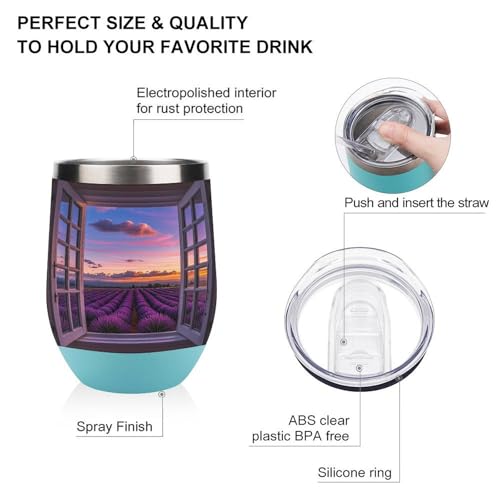 OPTKSNCU 304 Stainless Steel Insulated Cup with Lid, Purple Sunset Cloud Sky Lavender Flower Print Durable, And Easy to Clean β Ideal for Home, Office, And Gift Giving