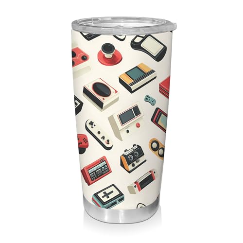 FOCIUZTA Retro Gaming Pattern Tumbler with lid, Travel Coffee Cup, Ideal for Easter, Gaming Enthusiast, Mother Day, and birthday gifts