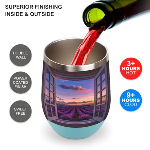 OPTKSNCU 304 Stainless Steel Insulated Cup with Lid, Purple Sunset Cloud Sky Lavender Flower Print Durable, And Easy to Clean β Ideal for Home, Office, And Gift Giving