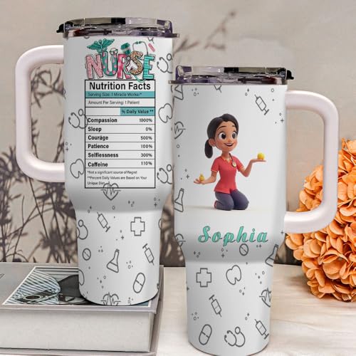 Personalized Nurse Tumbler 40oz -nurse therapeutic magic performer-Custom Name Insulated Travel Mug with Handle & Straw, Gift for Nurses, Medical Workers, Appreciation, Mother's Day czMrxs