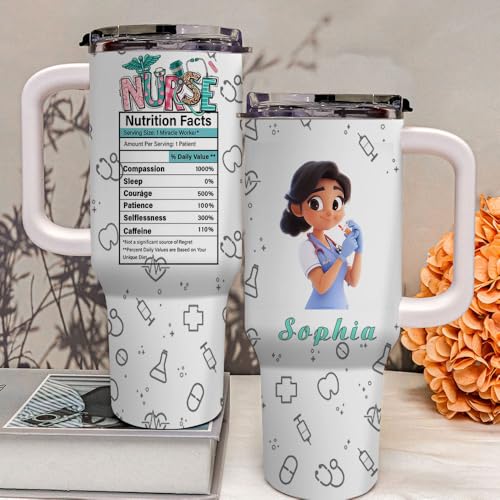 Personalized Nurse Tumbler 40oz -nurse scent analyst-Custom Name Insulated Travel Mug with Handle & Straw, Gift for Nurses, Medical Workers, Appreciation, Mother's Day rCE4Cv