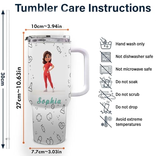 Personalized Nurse Tumbler 40oz -neurology-Custom Name Insulated Travel Mug with Handle & Straw, Gift for Nurses, Medical Workers, Appreciation, Mother's Day mr57D9