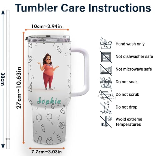 Personalized Nurse Tumbler 40oz -bariatric nurse-Custom Name Insulated Travel Mug with Handle & Straw, Gift for Nurses, Medical Workers, Appreciation, Mother's Day LmfBoT