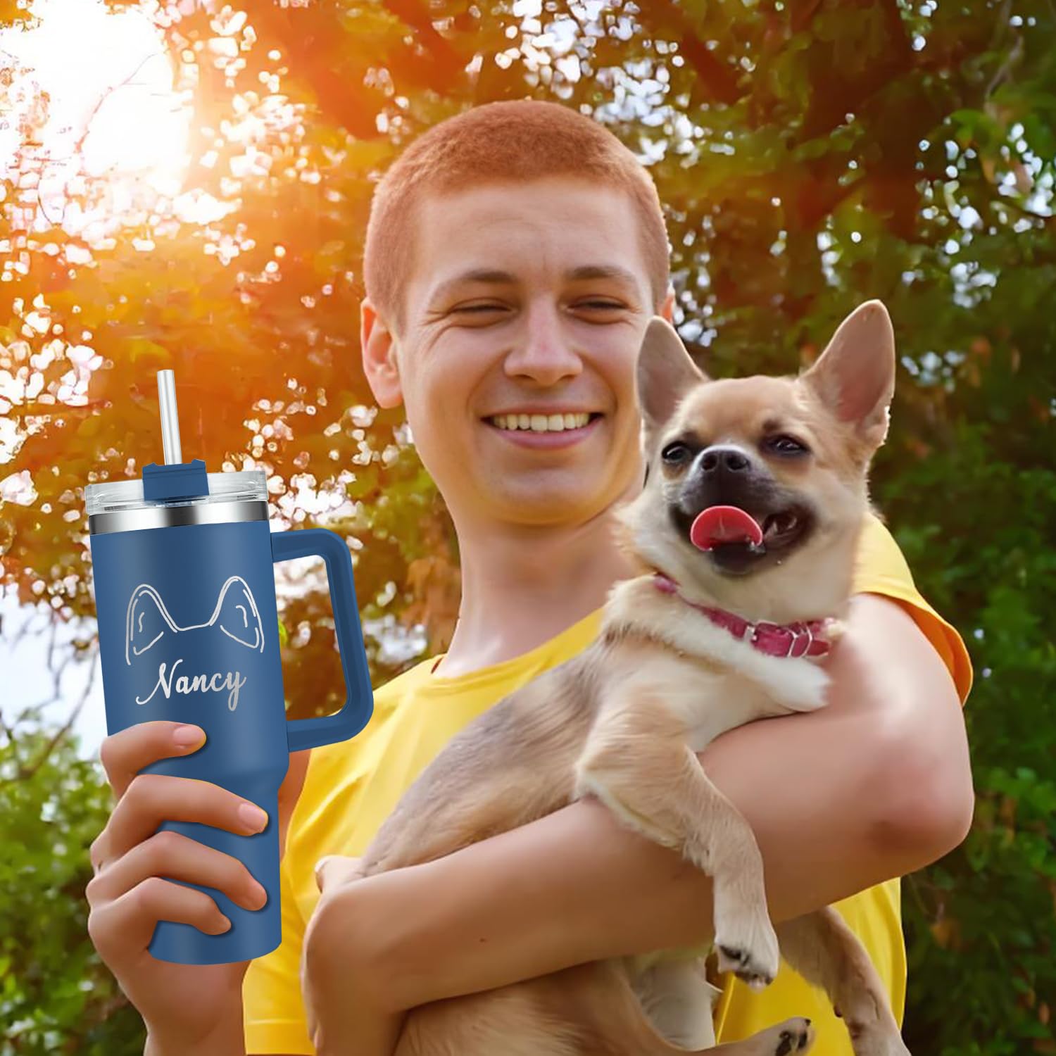 Dog Mom Tumbler Personalized with Handle Name Custom Tumblers for Dog Dad Lovers Owners Mothers Day