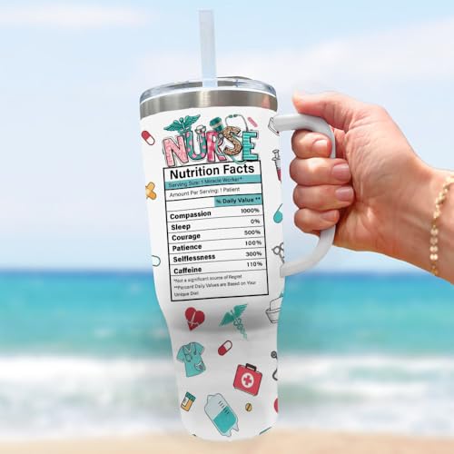 Personalized Nurse Tumbler 40oz -nurse handwriting analyst-Custom Name Insulated Travel Mug with Handle & Straw, Gift for Nurses, Medical Workers, Appreciation, Mother's Day bDppcx