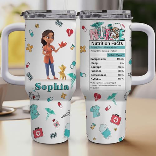 Personalized Nurse Tumbler 40oz -nurse therapeutic origami instructor-Custom Name Insulated Travel Mug with Handle & Straw, Gift for Nurses, Medical Workers, Appreciation, Mother's Day eHvkOU