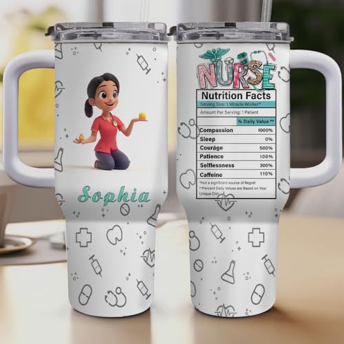 Personalized Nurse Tumbler 40oz -nurse therapeutic magic performer-Custom Name Insulated Travel Mug with Handle & Straw, Gift for Nurses, Medical Workers, Appreciation, Mother's Day czMrxs