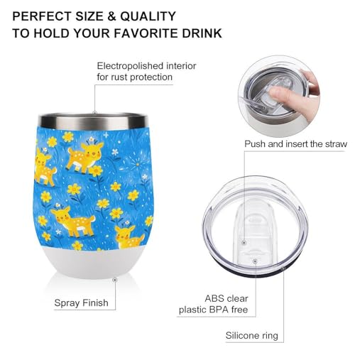 OPTKSNCU 304 Stainless Steel Insulated Cup with Lid, Yellow Sika Deer Print Durable, And Easy to Clean – Ideal for Home, Office, And Gift Giving