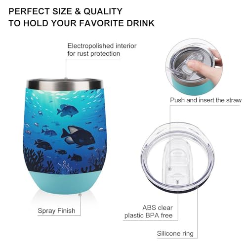 OPTKSNCU 304 Stainless Steel Insulated Cup with Lid, Fish Hover in The Sea Print Durable, And Easy to Clean β Ideal for Home, Office, And Gift Giving
