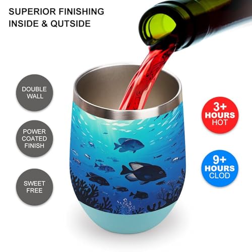 OPTKSNCU 304 Stainless Steel Insulated Cup with Lid, Fish Hover in The Sea Print Durable, And Easy to Clean β Ideal for Home, Office, And Gift Giving