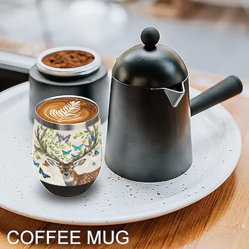 OPTKSNCU 304 Stainless Steel Insulated Cup with Lid, Antlered Butterfly Print Durable, And Easy to Clean – Ideal for Home, Office, And Gift Giving