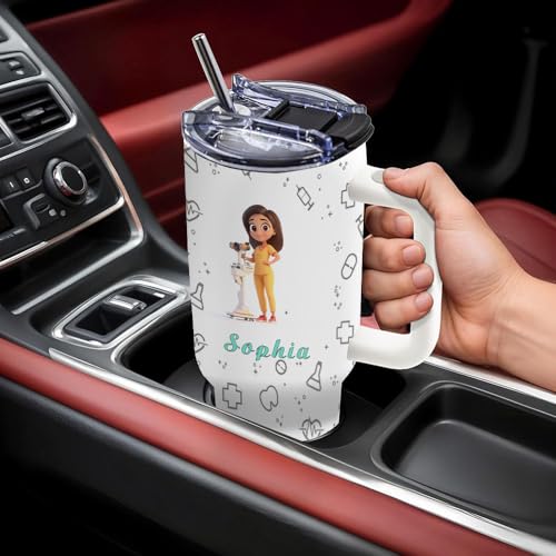 Personalized Nurse Tumbler 40oz -ophthalmology-Custom Name Insulated Travel Mug with Handle & Straw, Gift for Nurses, Medical Workers, Appreciation, Mother's Day nwAReq