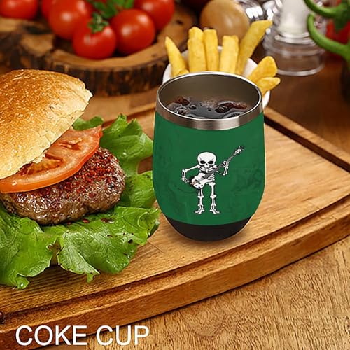 OPTKSNCU 304 Stainless Steel Insulated Cup with Lid, Skeleton Playing Guitar Print Durable, And Easy to Clean – Ideal for Home, Office, And Gift Giving
