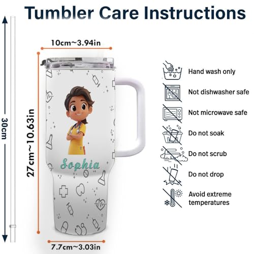 Personalized Nurse Tumbler 40oz -nurse translator-Custom Name Insulated Travel Mug with Handle & Straw, Gift for Nurses, Medical Workers, Appreciation, Mother's Day jxvOfX