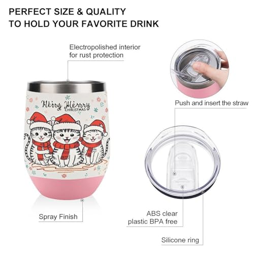 OPTKSNCU 304 Stainless Steel Insulated Cup with Lid, Christmas Cat Print Durable, And Easy to Clean β Ideal for Home, Office, And Gift Giving