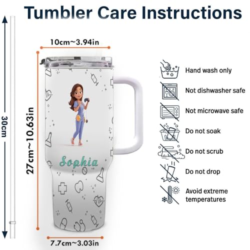 Personalized Nurse Tumbler 40oz -nurse medical video game developer-Custom Name Insulated Travel Mug with Handle & Straw, Gift for Nurses, Medical Workers, Appreciation, Mother's Day eW8dg4