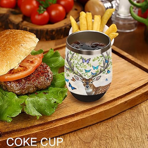 OPTKSNCU 304 Stainless Steel Insulated Cup with Lid, Antlered Butterfly Print Durable, And Easy to Clean – Ideal for Home, Office, And Gift Giving