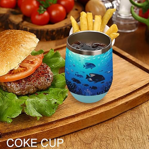 OPTKSNCU 304 Stainless Steel Insulated Cup with Lid, Fish Hover in The Sea Print Durable, And Easy to Clean β Ideal for Home, Office, And Gift Giving