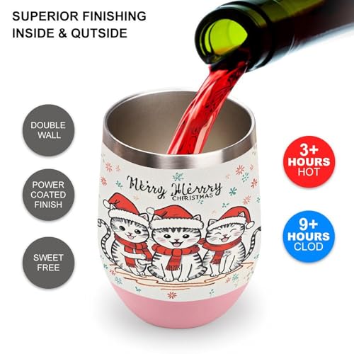 OPTKSNCU 304 Stainless Steel Insulated Cup with Lid, Christmas Cat Print Durable, And Easy to Clean β Ideal for Home, Office, And Gift Giving