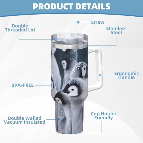 HULIBIN Cute penguin1 Print Double Deck Stainless Steel Travel Coffee Cup With Lid 40 Oz Ice Bully Cup