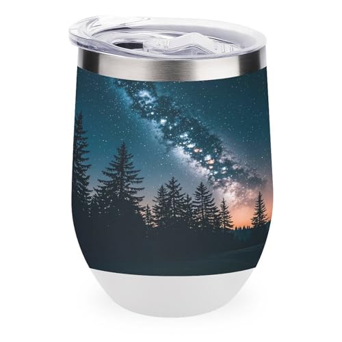 OPTKSNCU 304 Stainless Steel Insulated Cup with Lid, Trees at Night Print Durable, And Easy to Clean – Ideal for Home, Office, And Gift Giving