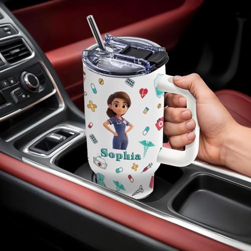 Personalized Nurse Tumbler 40oz -nurse scent analyst-Custom Name Insulated Travel Mug with Handle & Straw, Gift for Nurses, Medical Workers, Appreciation, Mother's Day Ex5kBd