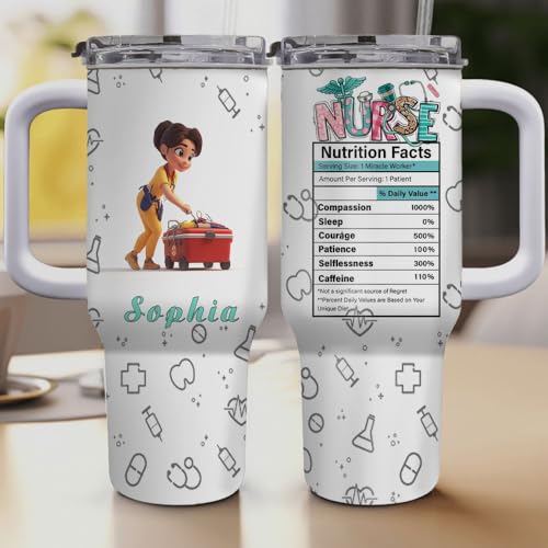 Personalized Nurse Tumbler 40oz -disaster response-Custom Name Insulated Travel Mug with Handle & Straw, Gift for Nurses, Medical Workers, Appreciation, Mother's Day wLOVcg