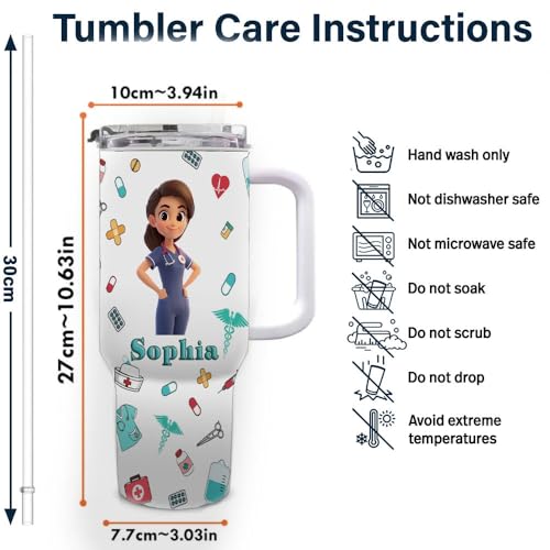 Personalized Nurse Tumbler 40oz -nurse scent analyst-Custom Name Insulated Travel Mug with Handle & Straw, Gift for Nurses, Medical Workers, Appreciation, Mother's Day Ex5kBd