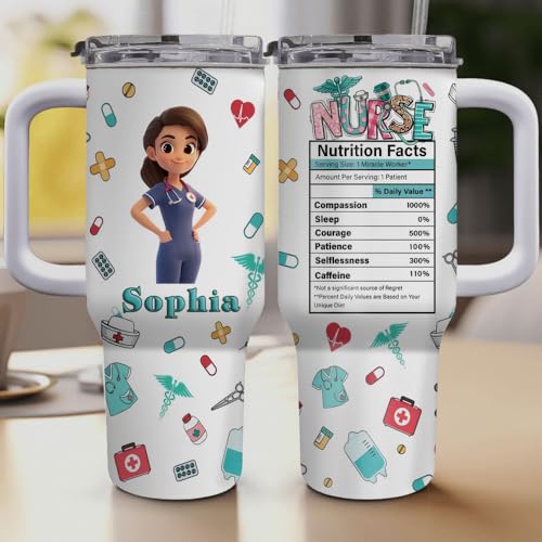 Personalized Nurse Tumbler 40oz -nurse scent analyst-Custom Name Insulated Travel Mug with Handle & Straw, Gift for Nurses, Medical Workers, Appreciation, Mother's Day Ex5kBd