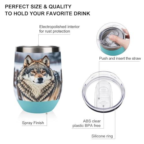 OPTKSNCU 304 Stainless Steel Insulated Cup with Lid, Winter Farm Style Wolf Print Durable, And Easy to Clean β Ideal for Home, Office, And Gift Giving