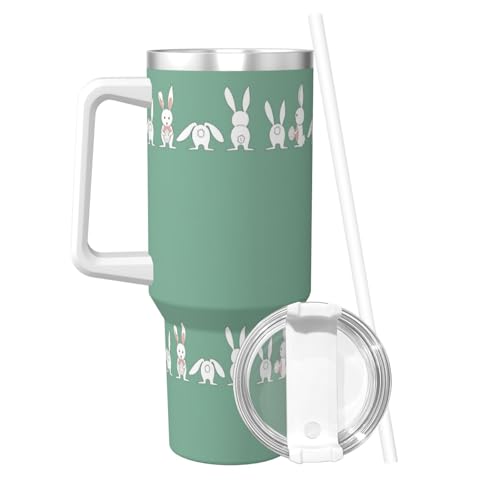 HULIBIN Easter Bunny Print Double Deck Stainless Steel Travel Coffee Cup With Lid 40 Oz Ice Bully Cup