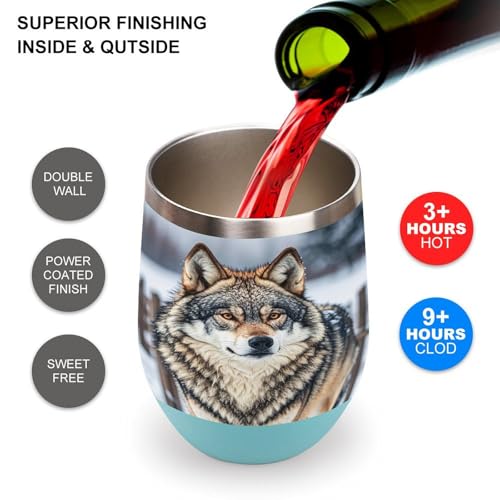 OPTKSNCU 304 Stainless Steel Insulated Cup with Lid, Winter Farm Style Wolf Print Durable, And Easy to Clean β Ideal for Home, Office, And Gift Giving