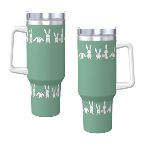 HULIBIN Easter Bunny Print Double Deck Stainless Steel Travel Coffee Cup With Lid 40 Oz Ice Bully Cup
