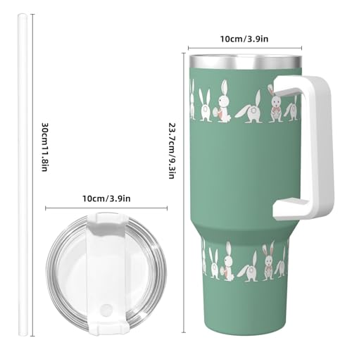 HULIBIN Easter Bunny Print Double Deck Stainless Steel Travel Coffee Cup With Lid 40 Oz Ice Bully Cup