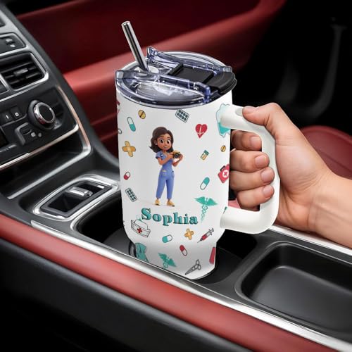 Personalized Nurse Tumbler 40oz -nurse therapeutic filmmaking instructor-Custom Name Insulated Travel Mug with Handle & Straw, Gift for Nurses, Medical Workers, Appreciation, Mother's Day j78EOf