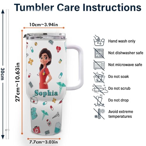 Personalized Nurse Tumbler 40oz -addiction recovery-Custom Name Insulated Travel Mug with Handle & Straw, Gift for Nurses, Medical Workers, Appreciation, Mother's Day 7H4fMa