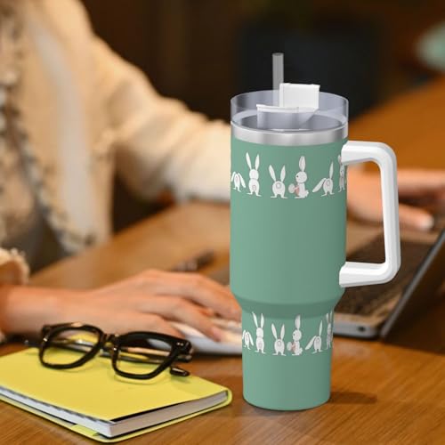 HULIBIN Easter Bunny Print Double Deck Stainless Steel Travel Coffee Cup With Lid 40 Oz Ice Bully Cup