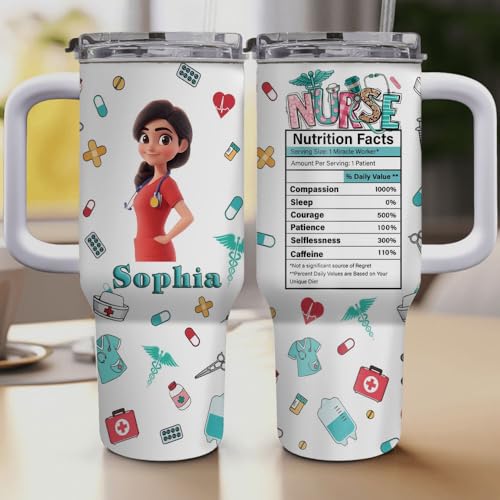 Personalized Nurse Tumbler 40oz -addiction recovery-Custom Name Insulated Travel Mug with Handle & Straw, Gift for Nurses, Medical Workers, Appreciation, Mother's Day 7H4fMa
