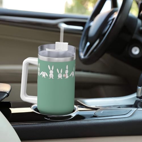 HULIBIN Easter Bunny Print Double Deck Stainless Steel Travel Coffee Cup With Lid 40 Oz Ice Bully Cup