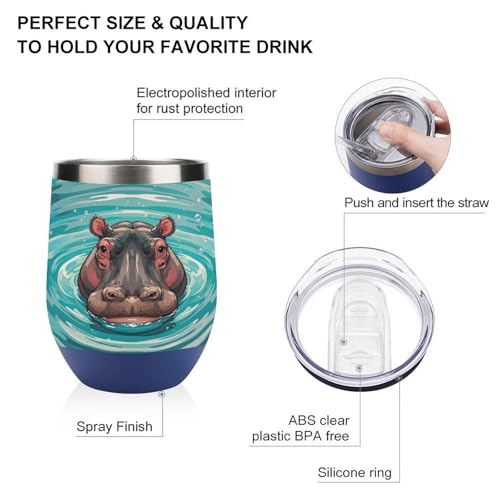 OPTKSNCU 304 Stainless Steel Insulated Cup with Lid, Cute Hippopotamus Print Print Durable, And Easy to Clean – Ideal for Home, Office, And Gift Giving