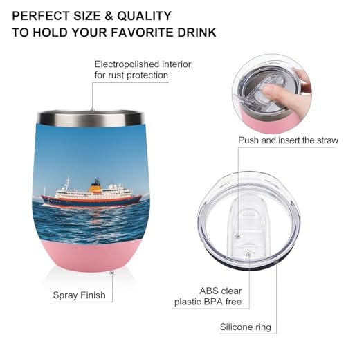304 Stainless Steel Insulated Cup with Lid, Ocean Ship Print Durable, And Easy to Clean – Ideal for Home, Office, And Gift Giving