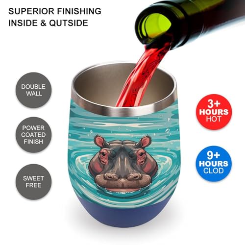 OPTKSNCU 304 Stainless Steel Insulated Cup with Lid, Cute Hippopotamus Print Print Durable, And Easy to Clean – Ideal for Home, Office, And Gift Giving