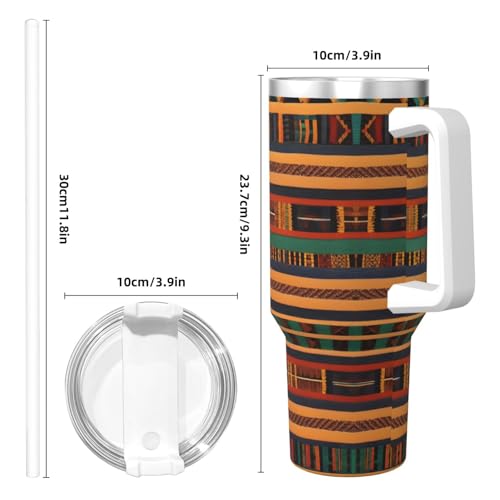 HULIBIN african weaving Print Double Deck Stainless Steel Travel Coffee Cup With Lid 40 Oz Ice Bully Cup