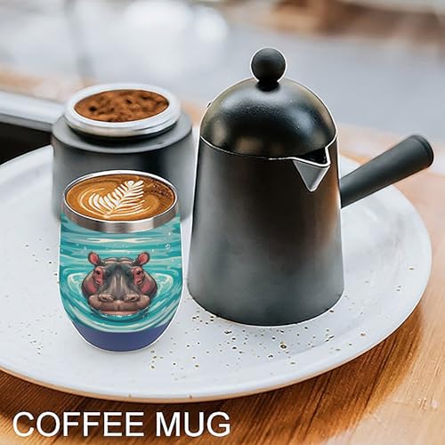 OPTKSNCU 304 Stainless Steel Insulated Cup with Lid, Cute Hippopotamus Print Print Durable, And Easy to Clean – Ideal for Home, Office, And Gift Giving