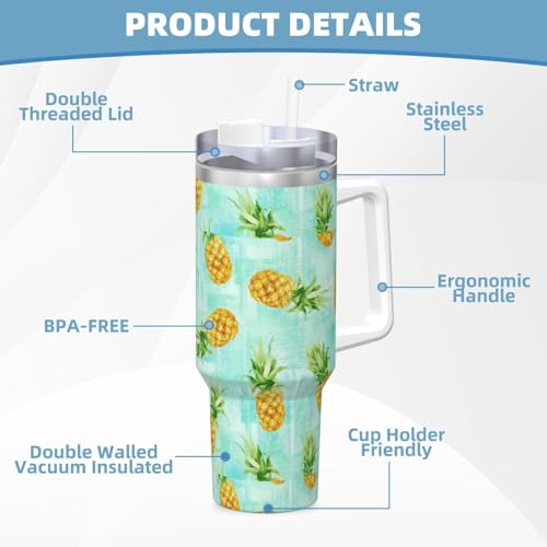HULIBIN Green pineapple. Print Double Deck Stainless Steel Travel Coffee Cup With Lid 40 Oz Ice Bully Cup