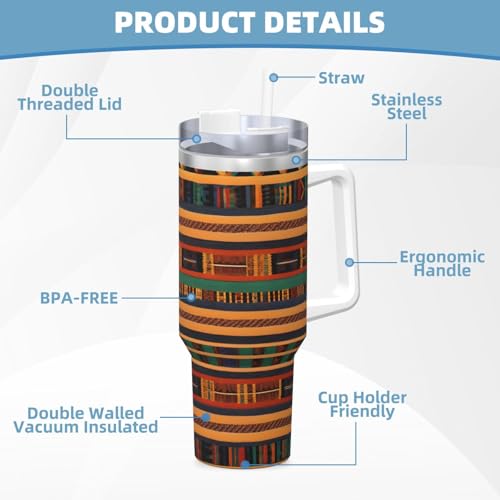 HULIBIN african weaving Print Double Deck Stainless Steel Travel Coffee Cup With Lid 40 Oz Ice Bully Cup
