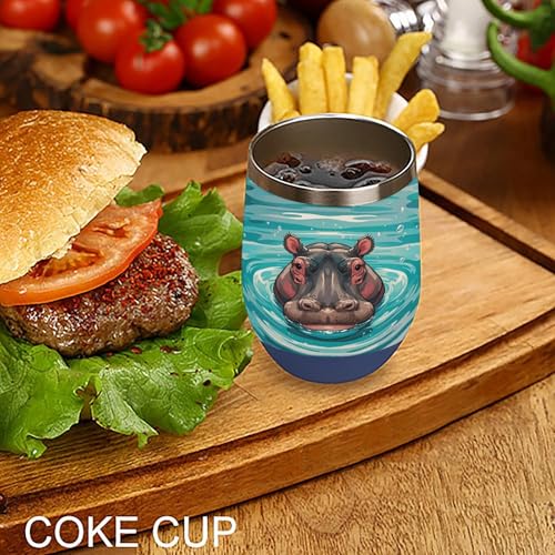OPTKSNCU 304 Stainless Steel Insulated Cup with Lid, Cute Hippopotamus Print Print Durable, And Easy to Clean – Ideal for Home, Office, And Gift Giving