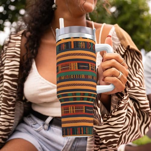 HULIBIN african weaving Print Double Deck Stainless Steel Travel Coffee Cup With Lid 40 Oz Ice Bully Cup